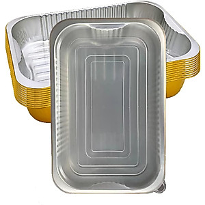 SuiXinCook Gold Aluminum Foil Baking Pan with lids Heavy Duty 9"×13"(10pack+10Lids), Double thickening, Disposable cake pans,Microwave oven safetyle. for Cooking,，Heating,Storage, BBQ