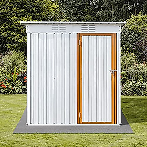 Ampela Outdoor Storage Shed with Singe Lockable Door,Outside Waterproof Galvanized Metal Shed with Air Vent Suitable for Backyard Garden,Tiny House Storage Sheds for Patio Lawn，5x3 FT,White+Orange