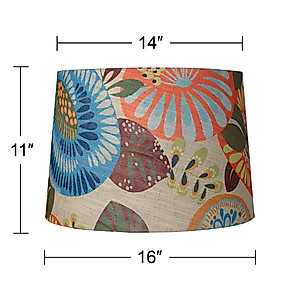 Set of 2 Tapered Drum Lamp Shades Multi Color Tropic Abstract Floral Medium 14" Top x 16" Bottom x 11" Slant Spider with Replacement Harp and Finial Fitting - Springcrest