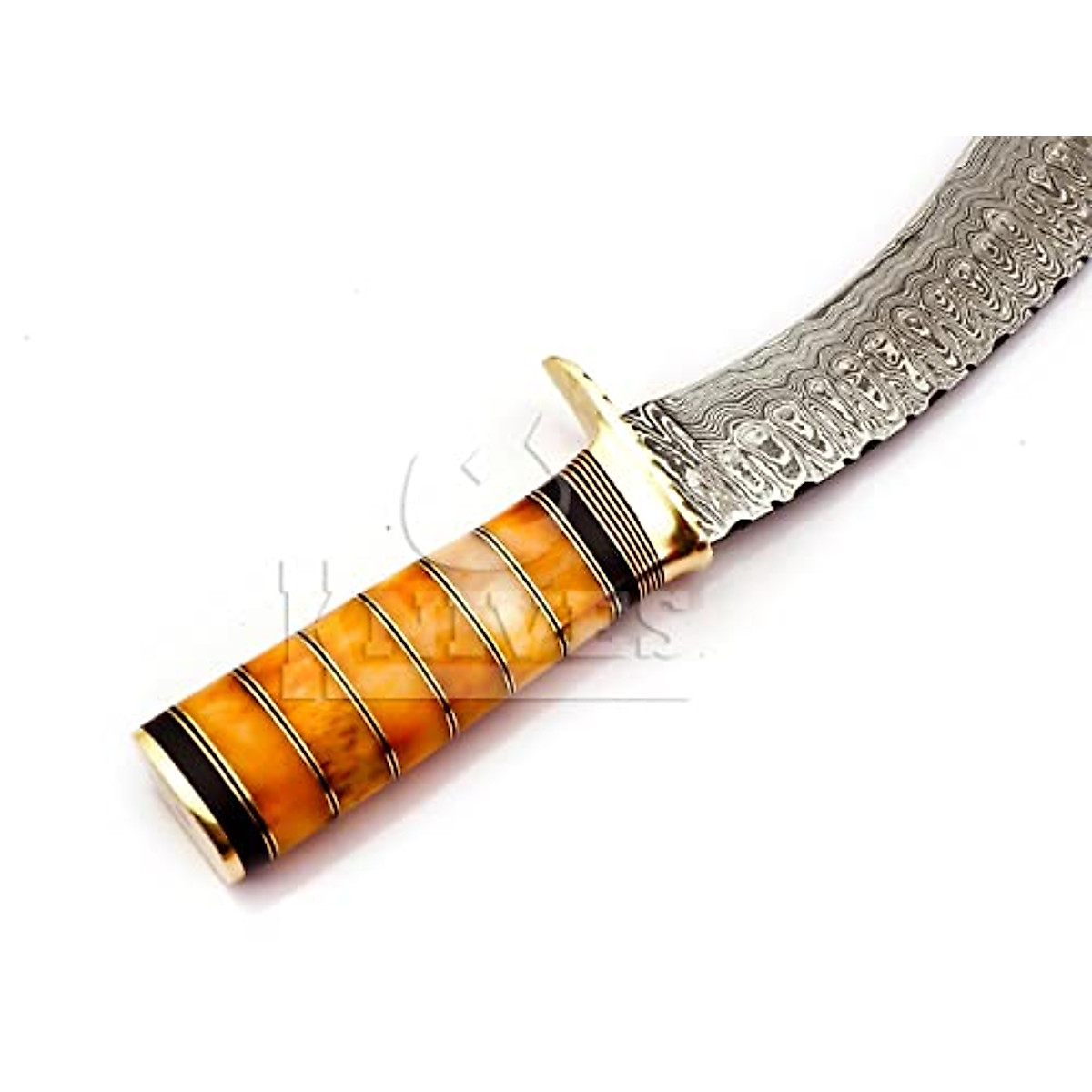 NoonKnives:16" totally custom Hand Made Damascus Steel Collectible kukri Knife Handle colour Camel Bone (orange)