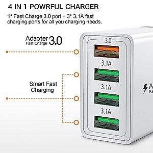 Boxeroo Fast Charge 3.0 Wall Charger 2Pack, 4-Port USB Plug Block Phone Charging Adapter Compatible for Galaxy S10+ S9+ Note 10+ Note 9+ Note 8, G6 V30, HTC 10, iPhone 11 Pro Max XS Max XR X 8 7 Plus