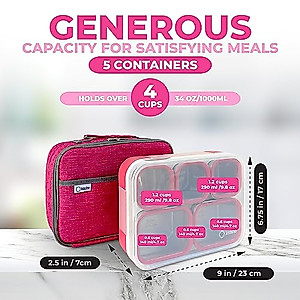 Stainless Steel Kids Bento Lunch-Box with Lunch Bag Ice Pack for Toddler Kids Adult, Leak-Proof School Lunch Container Boxes, Food Snack Containers for Child Daycare Picnic, 5 Compartment 34 oz Pink