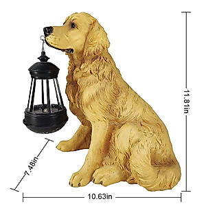 JeeKoudy Solar Outdoor Statues with Solar Led Lamp, Golden Retriever Statue Outdoor with Solar Led Home Garden Decoration Windproof Lamp Realistic Dog Decor