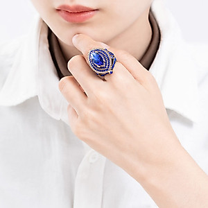 CKHAO Women Ring - Big Size Antique Gold Plated Turkish Style Blue Gemstone Vintage Ring Women Jewelry J0769BLUE (7)