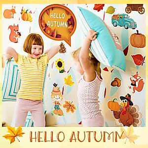 Breling 52 Pcs Thanksgiving Cut Outs Hello Autumn Fall Cut Outs Classroom Bulletin Border Decoration Maple Leaves Pumpkin Acorns Turkey Cutouts for School Classroom Fall Theme Decor