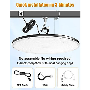 ORRGENA UFO LED High Bay Lights, 150W 21000LM (150lm/w) 5000K Up and Down Lighting Low Bay Light with 110V Plug for Barn Warehouse Shop Garage Workshop