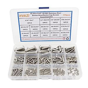 HVAZI #2-56 to 5/16"-18 UNC Stainless Steel Button-Head Socket Cap Screws Assortment Kit