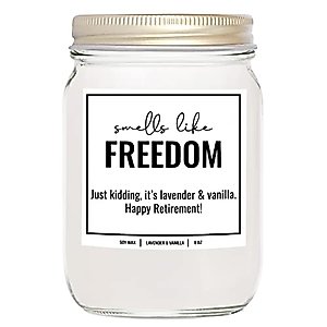 YouNique Designs Happy Retirement Candle for Women 2022, 8 Oz, Female Retirement Candle, Humorous Retirement Candle for Coworker, All Natural Soy Aromatherapy Candles (Lavender & Vanilla)