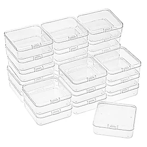 Kingrol 24 Pack Mini Clear Plastic Storage Containers with Lids, 2.9 x 2.9 x 1 Inch Empty Hinged Boxes for Beads, Jewelry, Tools, Craft Supplies, Flossers, Fishing
