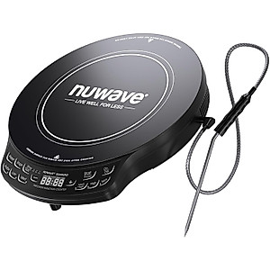 Nuwave Diamond Induction Cooktop, New & Improved Electric Burner with Probe, 91 Temps 50°F to 500°F, 6.5” Heating Coil, Shatter-Proof Ceramic Glass, 3 Wattage Settings, Ideal for Dorms, RVs & Apts