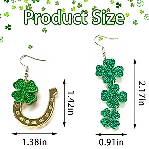 Hying St. Patrick's Day Earrings Irish Shamrock Earrings Glitter Green Horseshoe Acrylic Pendant Earrings Holiday Fashion Jewelry Gift Earing for Women Saint Patrick's Day Decoration Drop