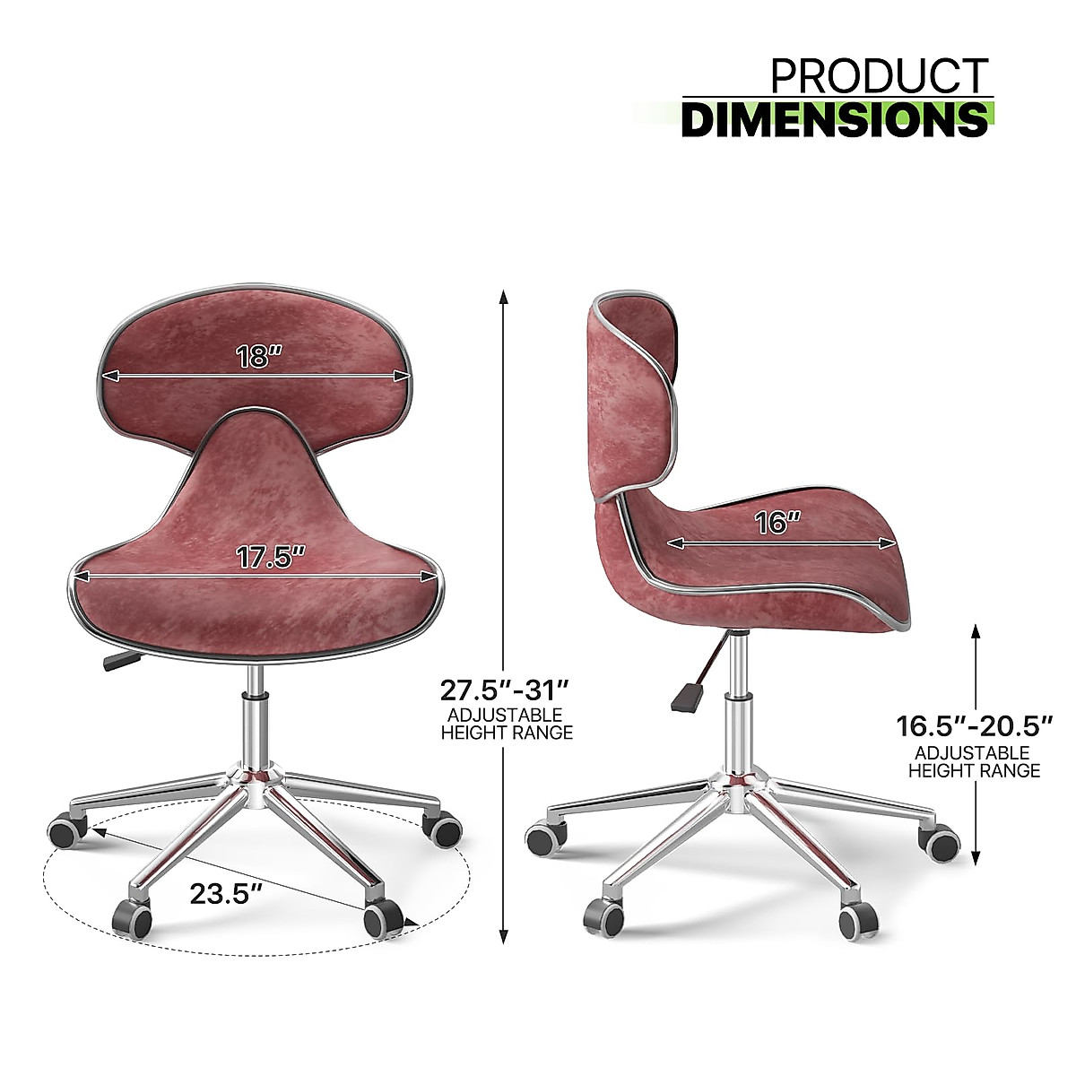 Magshion Beauty Spa Salon Barber Tattoo Chair Swivel Barstool Hair Stylist Task Chairs Massage Home Office Facial Spa Medical Stools - Set of 2 (Velvet Rosewood-Pink)