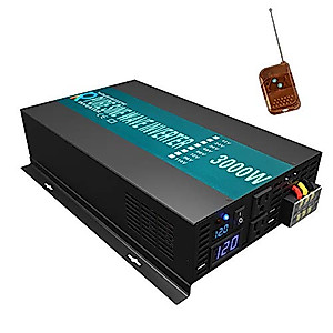 WZRELB 3000W Pure Sine Wave Solar Power Inverter 12V 120V 60Hz Power Converter LED Display DC to AC Power Generator with Remote Controller