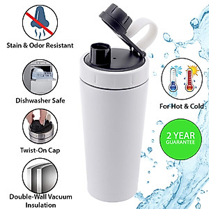Stainless Steel Protein Shaker Bottle Insulated Keeps Hot/Cold Dishwasher Safe/Double Wall/Odor Resistant/Sweatproof/Leakproof/Durable 20 oz (White)…