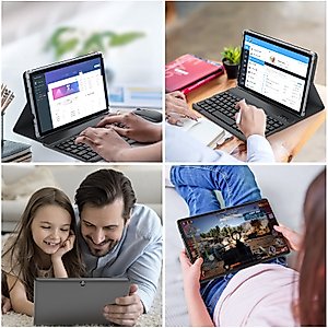 HISORL Android Tablet, 10 Inch Android 12 Tablet, 2 in 1 Tablet with Keyboard, Mouse, Case, Stylus, 4GB RAM 64GB ROM 1TB Expand, WiFi, Bluetooth, 8000mAh Battery, GMS Certified(Silver)