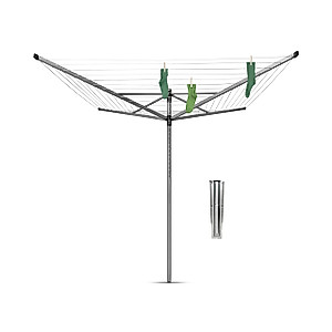 Brabantia Lift-o-Matic Large Rotary Airer Clothesline with Metal Soil Spear, 197 Feet, Silver