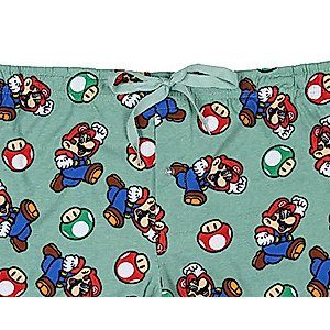 Nintendo Men's Super Mario and Mushrooms Soft Touch Cotton Lounge Pajama Pants (Large) Green