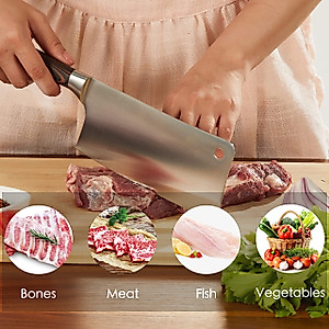 Lilymeche Concept Meat Cleaver Knife(7 Inch-7CR17MOV) Stainless Steel Professional Butcher Knife, Ergonomic Pakkawood Handle Heavy Duty Blade with 7" Knife Sharpener