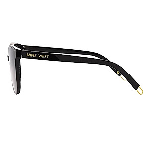NINE WEST Women's Sima Round Sunglasses, Shiny Black, 63 mm