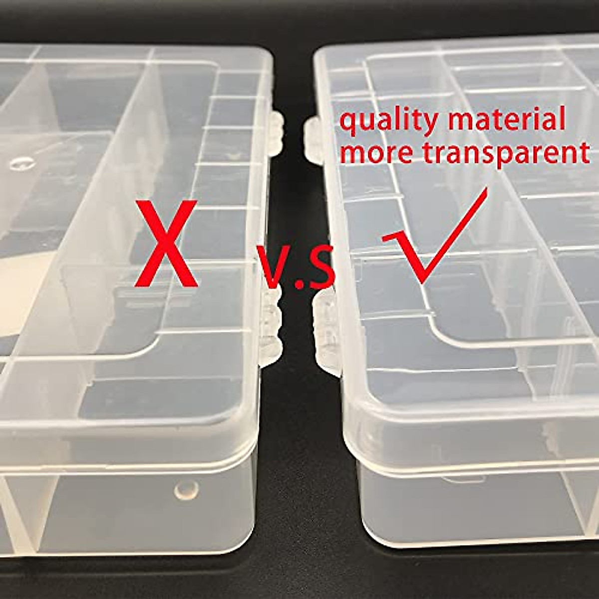 JIUMEI Plastic Storage Box 14 Grids with Removable Dividers Clear Small Parts Organizer Box Adjustable Compartments Container for Bead Jewelry Screw Sewing