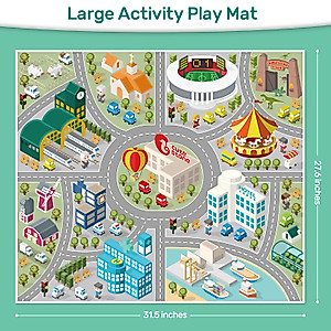 CUTE STONE Race Track Playset with 4 Mini Cars, 4 Dino Pull Back Cars, Dinosaur Figures, Educational Toy Vehicle Playset for 3-5 Year Old Kids