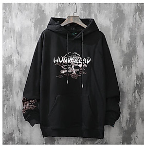 Women Men Aesthetic Japanese Sakura Hoodie, Y2K Anime Harajuku Cloth Korean Hooded Long Sleeve Sweatshirt for Winter Fall (Black,XL,X-Large)