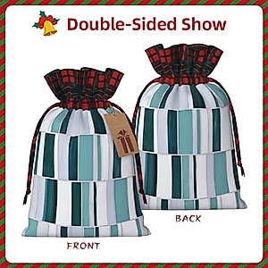 Christmas Gift Bags with Drawstring Burlap Gift Bags Abstract Geometric Christmas Linen Bags for Xmas Party Candy Bags with Cards Xmas Reusable Wrapping Bags Christmas Linen Treat Bags for Holiday