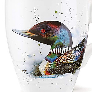 DEMDACO Loon Watercolor Black On White 16 Ounce Glossy Stoneware Mug With Handle
