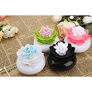 Niviy Q-Tips Holder Cotton Swab Organizer Lotus Shape Swab Cosmetic Storage Bathroom Decor, Black