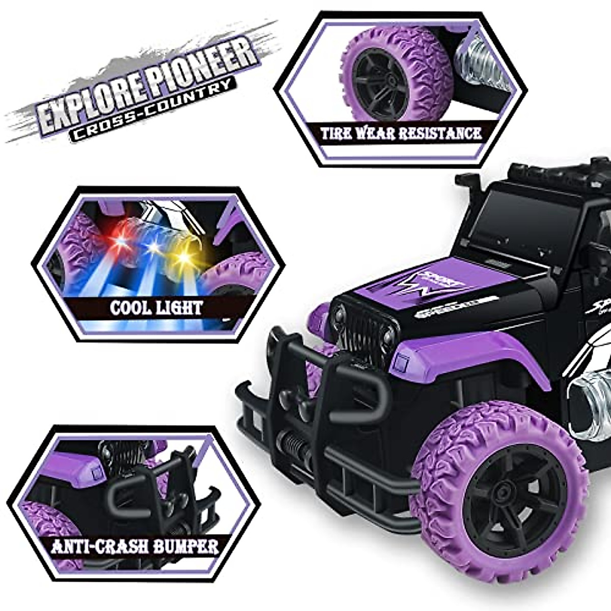 Blooming lilies Remote Control Car, Girls Rc Racing Cars 1:20 Scale Remote Control Car Trucks,with LED Lights All Terrain Rc Cars Toy for Kids 4-7 8-12 Christmas Birthday Gifts (Purple)