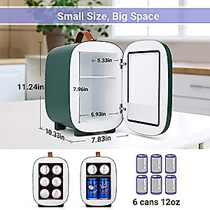 Living Enrichment Mini Fridge, 4L Skincare Fridge, Portable Small Refrigerator Cooler for Skincare, Beverage, Food, Cosmetics, Home, Bedroom, for Christmas Gift - Ever Green