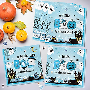 48Pcs A Little Boo Is Almost Due Baby Shower Boy Halloween Napkins Little Boo Baby Shower Decorations Boy for Blue Halloween Baby Shower Decorations Boy