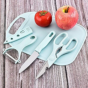 Magicorange Travel Cutting Board Set, 3 Pcs Portable Mini Camping Plastic Cutting Board Set & Stainless Steel Knife with Sheath, Fruits & Vegetable Peeler Scissors (Blue)