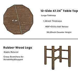 HAUSHECK 4 Counter Height Kitchen Room Irregular Round Table, High-Back Chairs, Rubber Wood Legs, Comfortable Cushioned, 5 Piece Dining Set for Small Places, Brown