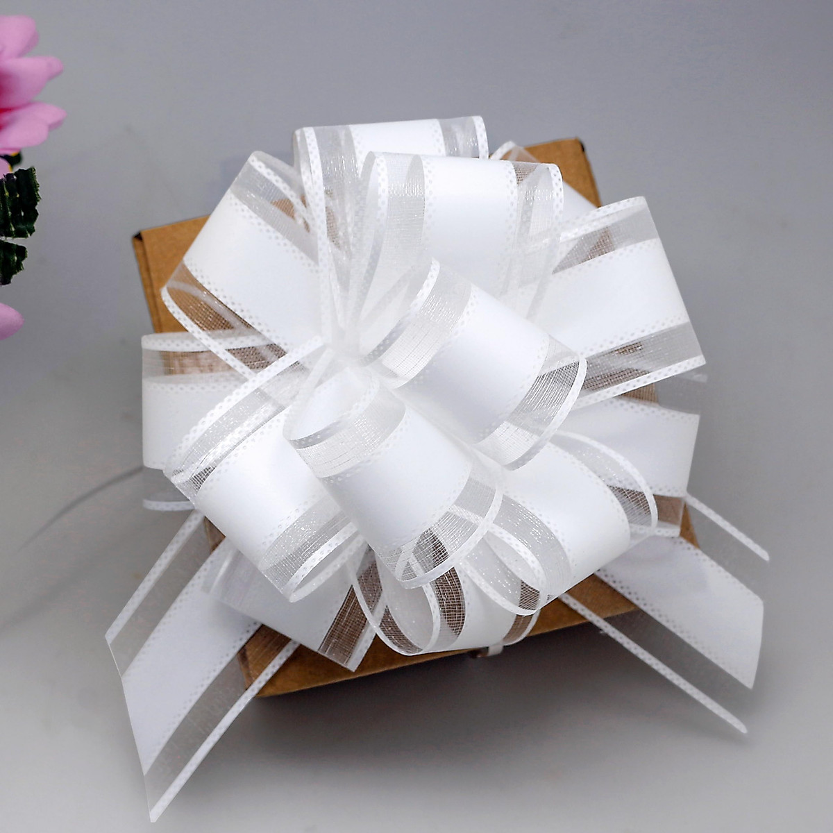 FQTANJU 5 PCS 6 inches Large Pull Bows, Bow for Gift Wrapping, Ribbon Bows for Wedding Christmas Birthday Party Gift Baskets or Valentine's Day Flower Gift Boxes Decoration (White)