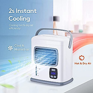 Mini 3 in 1 Evaporative Air Cooling Cooler - Personal Portable Air Conditioner Fan W/12H Timer, Adjustable Wind Direction w/2 Speeds, 500ML Water Tank, Quiet for Desktop Office Small Room Dorm