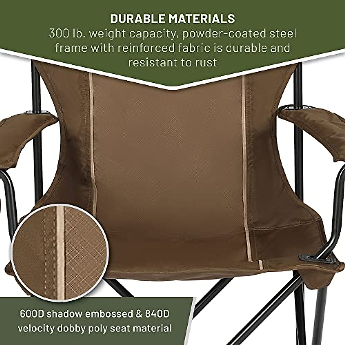 TIMBER RIDGE Collapsible Armrests Cup Holder & Carry Mat & Pet Leash Heavy Duty Foldable Chair for Outdoor Lounge Lawn Beach, Support 300 lbs, Earth Brown
