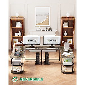 Teraves Reversible L Shaped Desk with Large Surface, 61 Inch Sturdy Corner Desk with Storage Shelves, Premium Office Computer Desk Workstation for Home Office Gaming