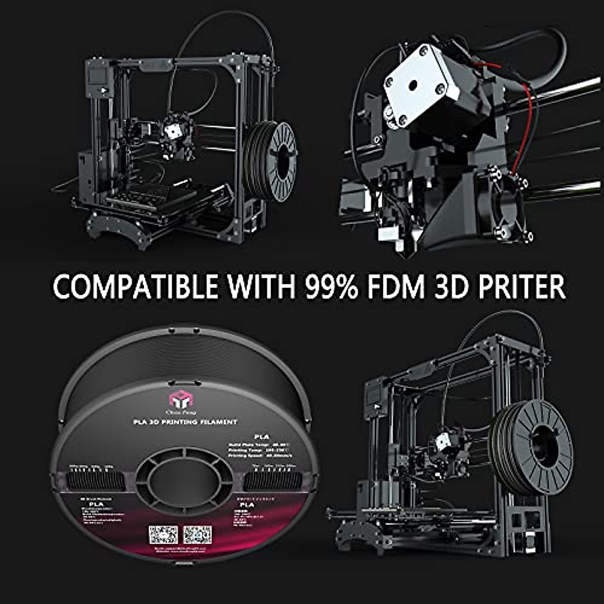 1Kg PLA Black Filament 3D Printer Filament/Consumables,PLA Filament 1.75mm,Dimensional Accuracy+/- 0.02 mm,1 kg(2.2lbs)/Spool (1pack)