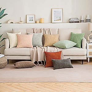 EMEMA Throw Pillow Covers Soft Corduroy Decorative Boho Striped Pillowcases Rectangle Cushion Case Farmhouse Home Decor for Couch Sofa Living Room Bed Pack of 2, 12x20 Inch Brown