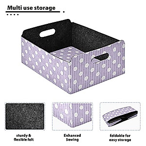 CaTaKu Foldable Storage Basket Purple Polka Dots Collapsible Felt Storage Bins with Handle Drawer Organizer Bin Cube Shelf Box for Organizing Closet Clothes Office Books Bedroom