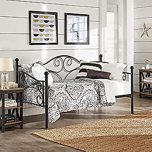 VECELO Premium Daybed Metal Bed Frame Twin Size Steel Slat Support/Strong Legs Headboard/Mattress Foundation, Multi-Functional Furniture