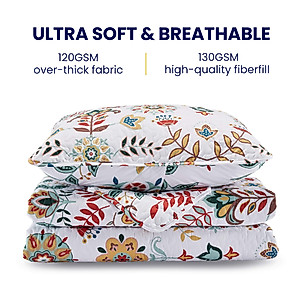 SLEEP ZONE 3-Piece Printed Quilt Set - Full/Queen Size - Lightweight Reversible Bedding Coverlet Set for All Season (Classic Floral Pattern), Full/Queen (90x96 inch | 2 Pillow Shams)