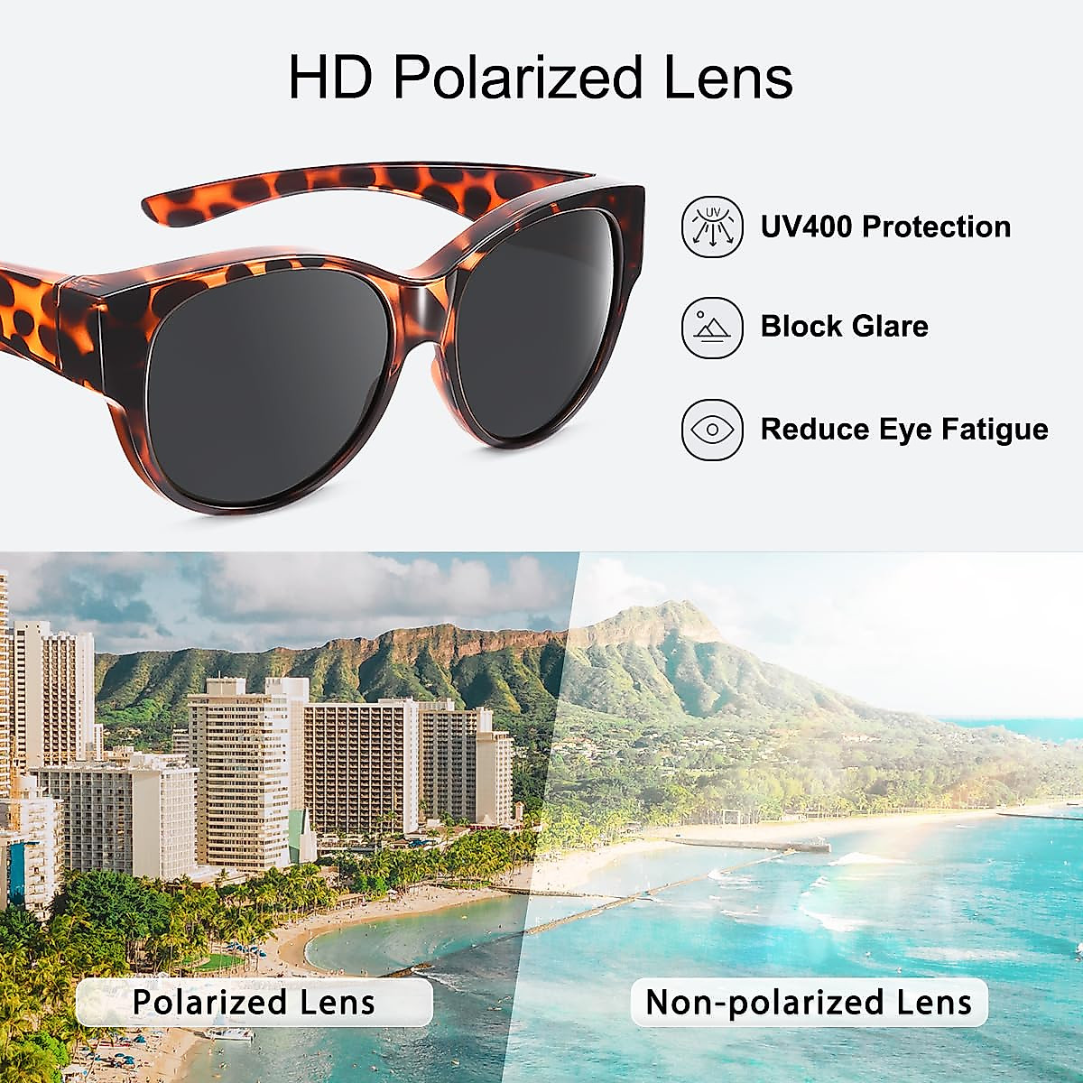 Br’Guras Oversized Polarized Fit over Sunglasses Over Glasses for Men and Women (Amber leopard, Black)