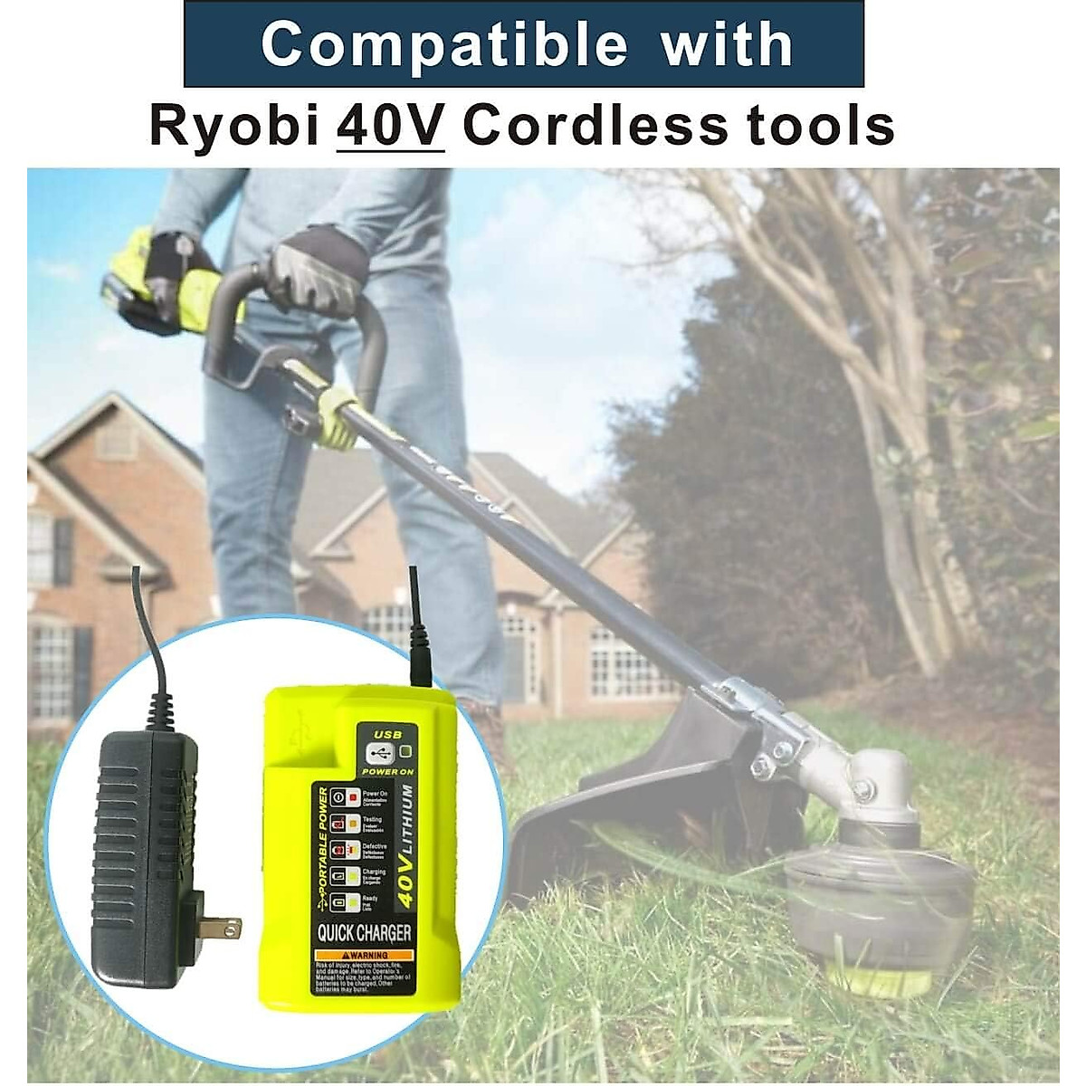 OP403 USB Port Battery Charger Replacement for Ryobi 40 Volt Battery Charger P401A OP403 OP403A OP404A OP400 OP401 OP400A OP406A, Compatible with Ryobi 40 Volt li-ion Battery OP40401 OP4040A OP1020A