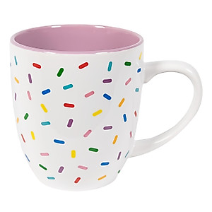 Yummy Sprinkles Mug | Lavendar Cute Coffee Mug with Rainbow Sprinkles | Birthday cake Coffee Cup Gift | Large White Ceramic Cup with Green, Yellow, Red, Pink, and Blue Sprinkles | Fun Pattern