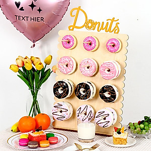 KOYILTD Reusable 12 Peg Donut Wall Stand for Party, Wooden Donut Display Board for Dessert Table Decoration (wood)