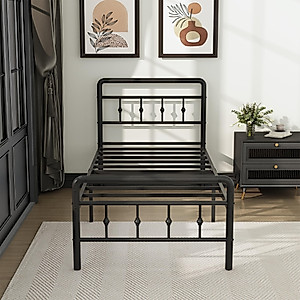 DiaOutro 16 Inch Twin XL Bed Frame with Headboard and Footboard, Classic Metal Platform No Box Spring Needed Heavy Duty Victorian Style Iron-Art Mattress Foundation/Under Bed Storage