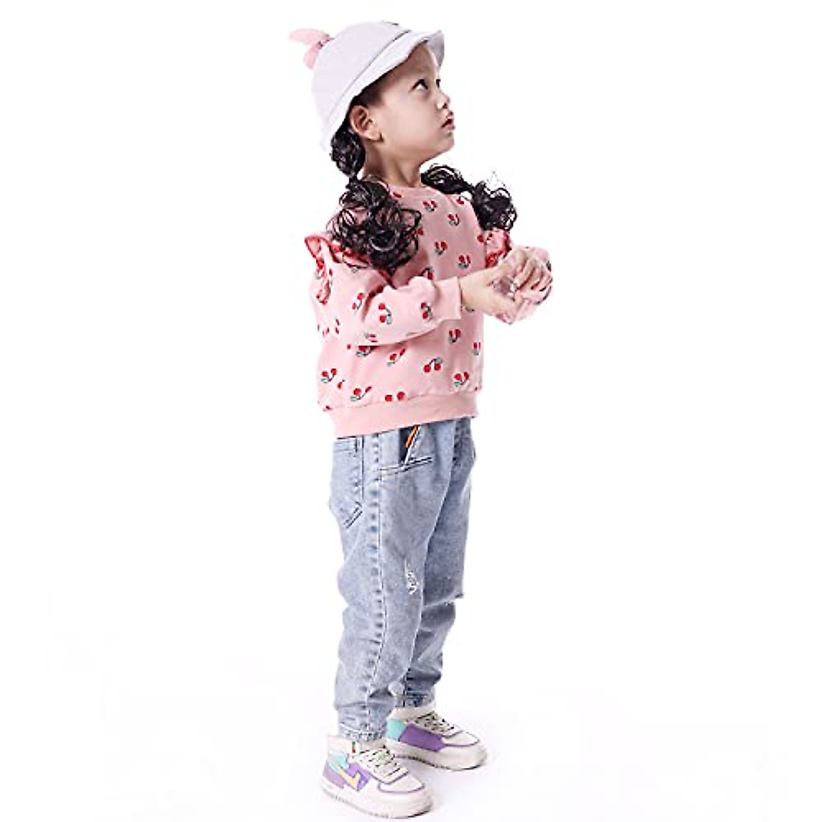 BINIDUCKLING Toddler Crew Neck Sweatshirt Girls 2T Cherry Pink
