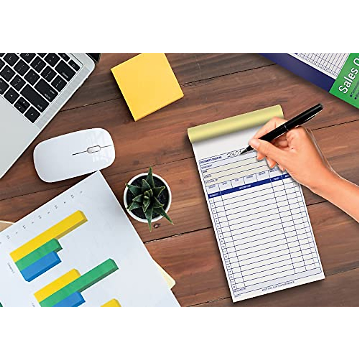 Large Sales Order Books, 6 Pack, 2-Part Carbonless (White/Canary Yellow), 5-7/16 x 8-7/16 inches, by Better Office Products, 50 Sets per Book, 300 Total Sets, 6 Books